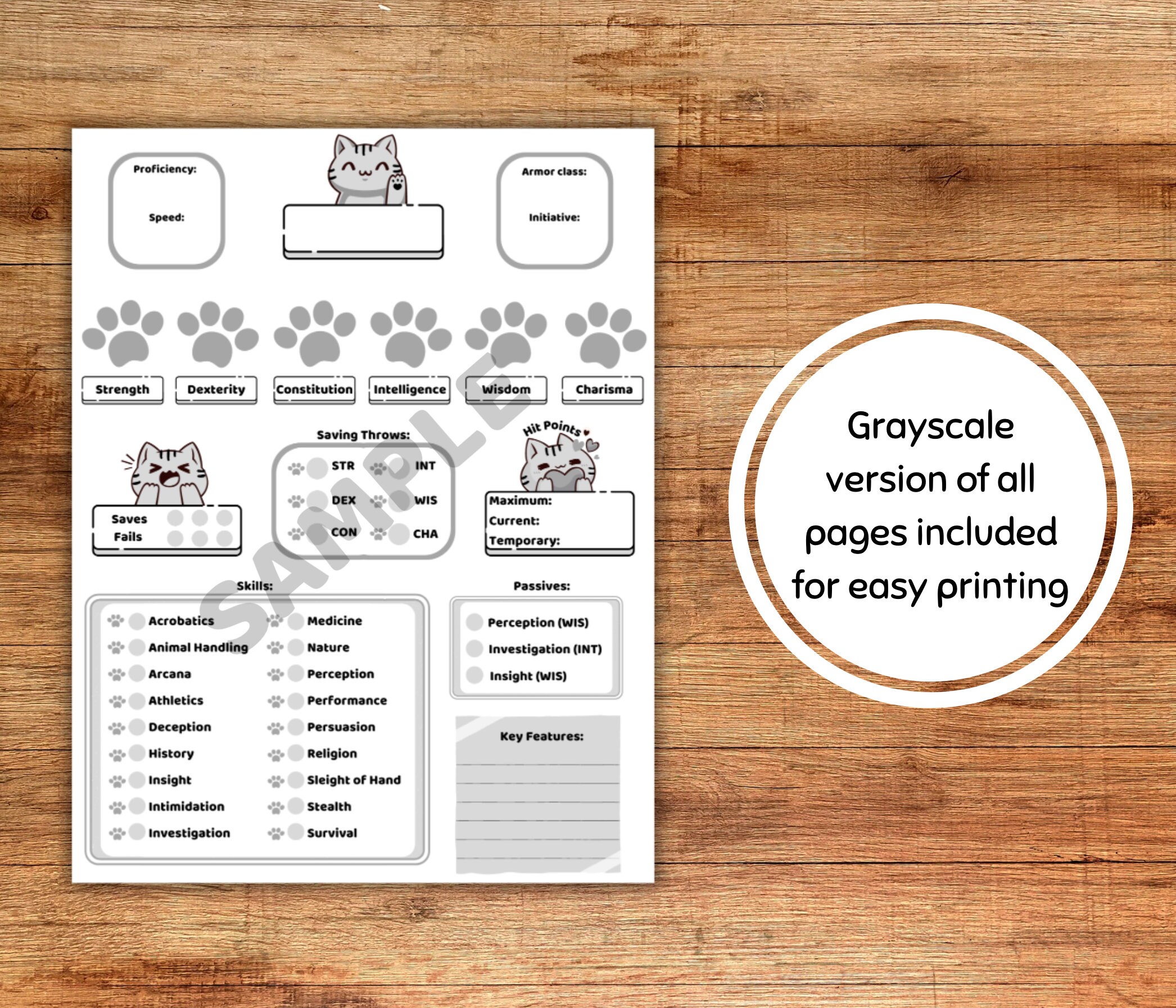 Dnd Character Sheet Digital or Printable Tabby Cat Theme 5e With Spells ...