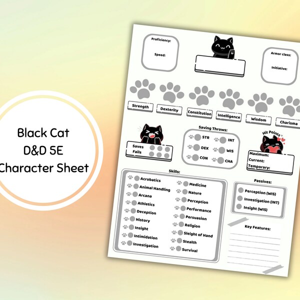 Dnd Character Sheet Cat - Etsy