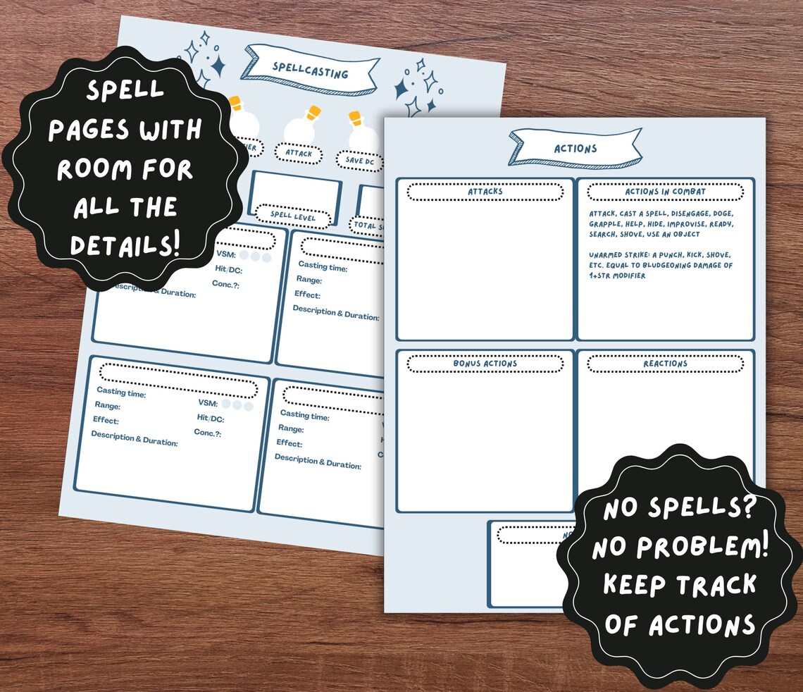 Dnd Character Sheet Blue Digital Printable 5e Template - Etsy