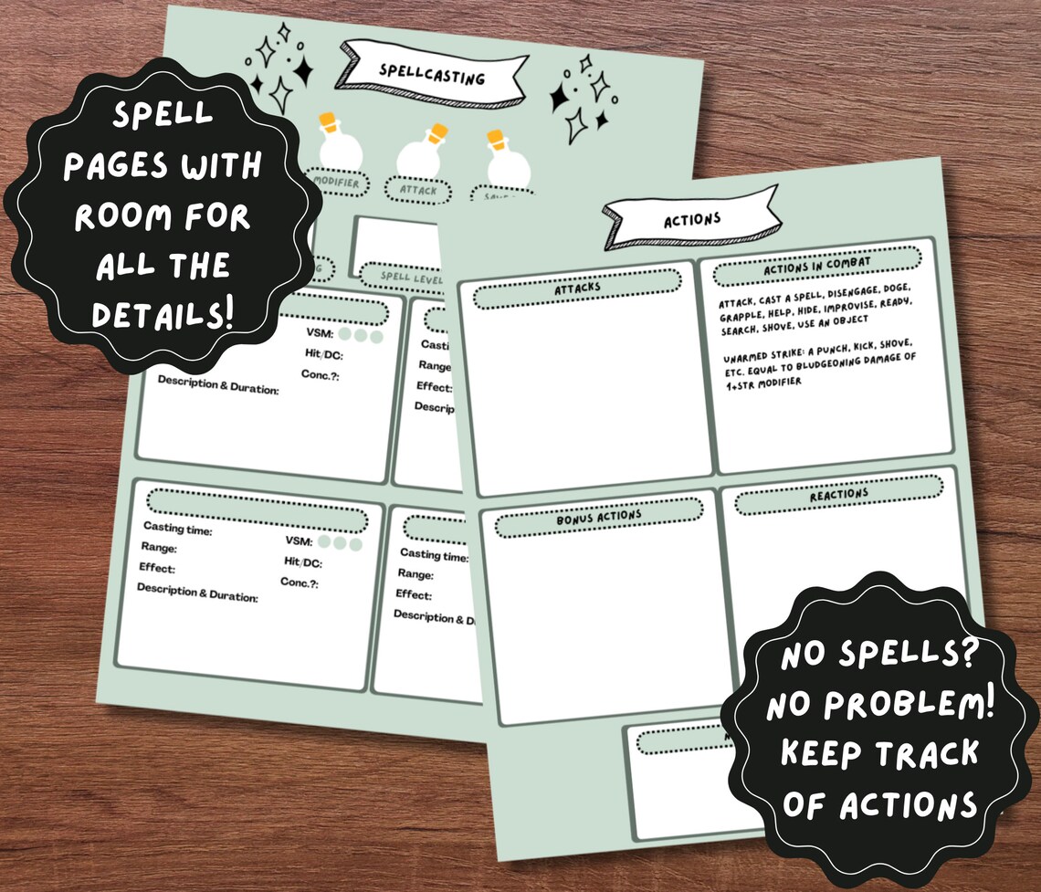 Dnd Character Sheet: Digital or Printable PDF Simple Cute Green Style ...
