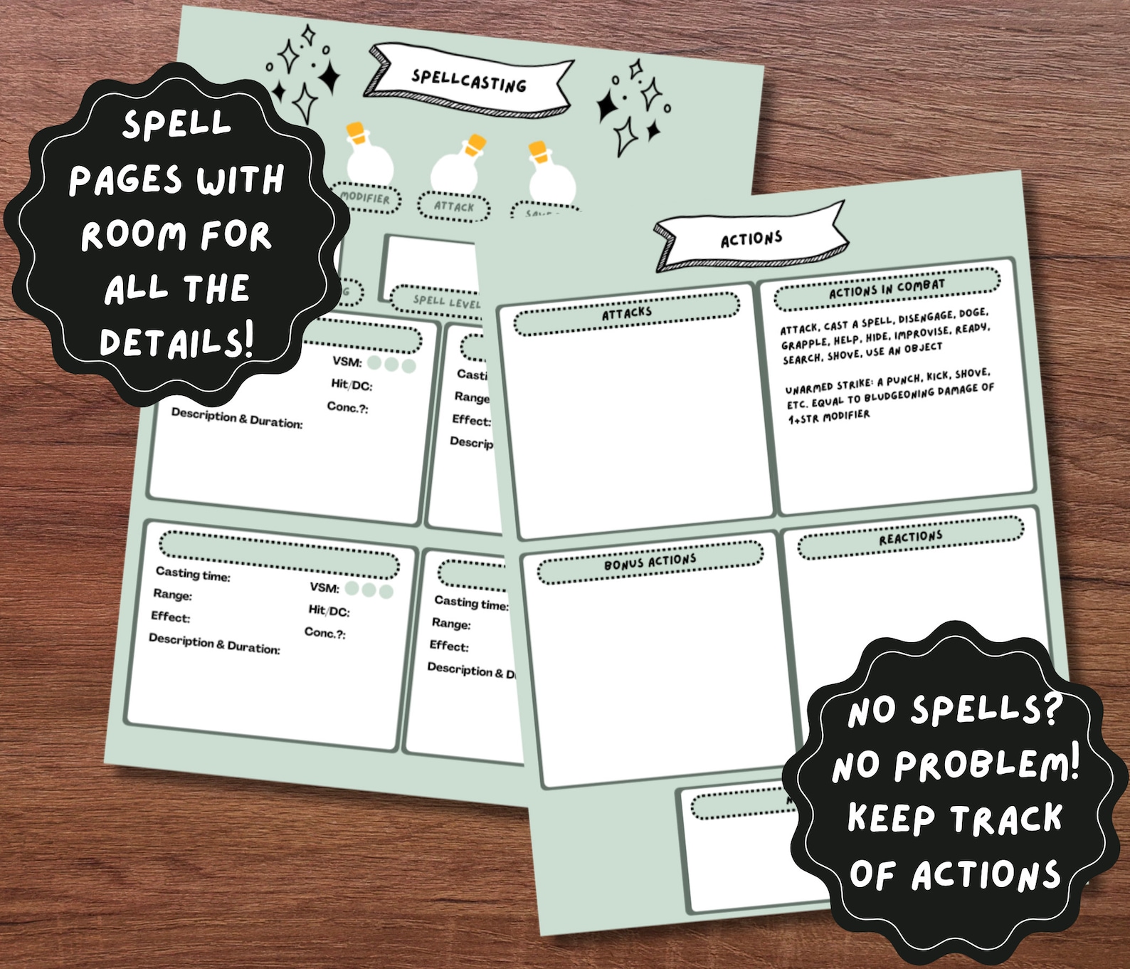 Dnd Character Sheet: Digital or Printable PDF Simple Cute Green Style ...