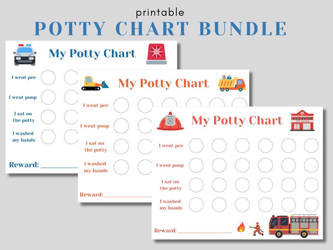Potty Training Chart Boys, Potty Charts Bundle, Potty Chart Printable ...