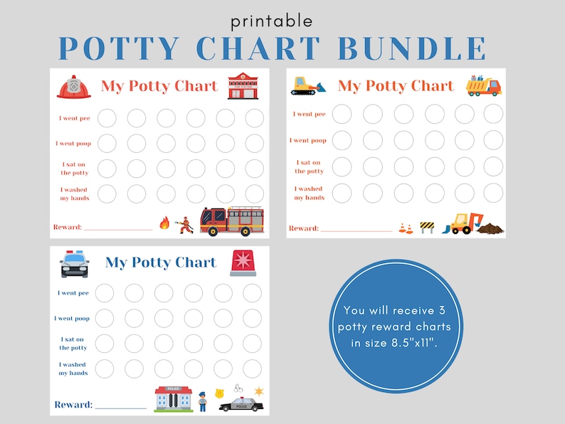 Potty Training Chart Boys, Potty Charts Bundle, Potty Chart Printable ...