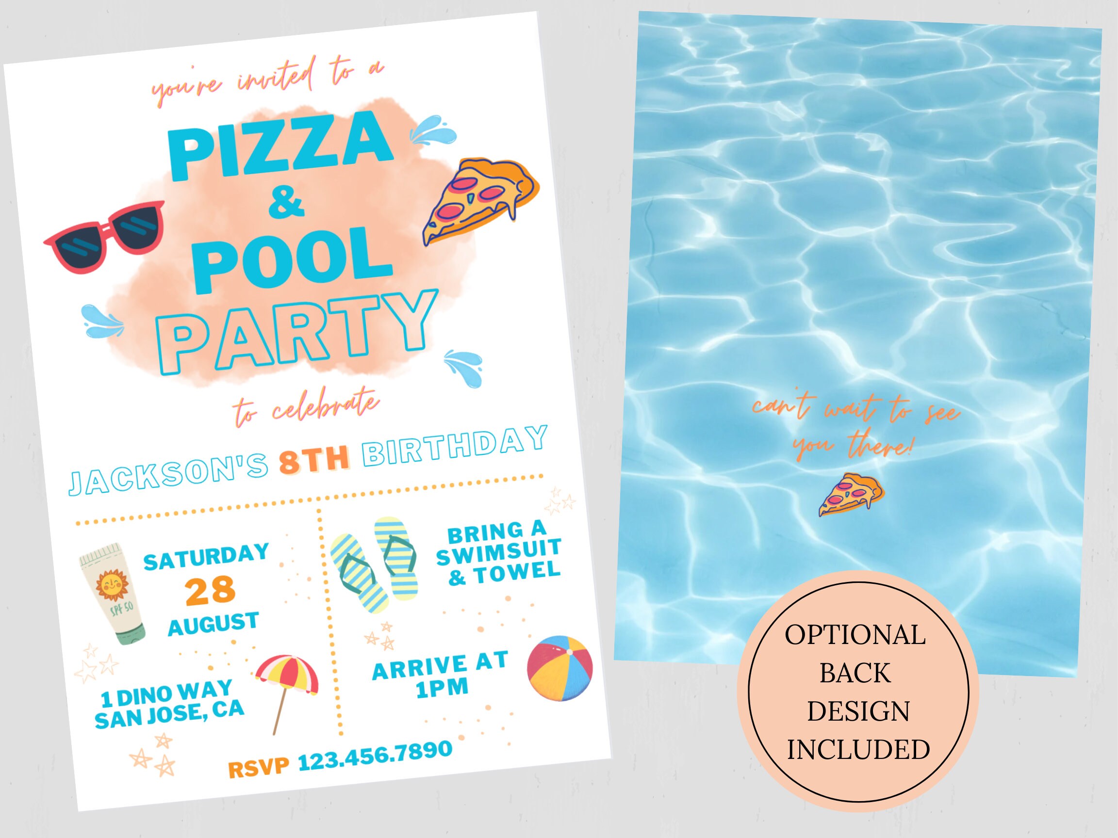 Pool Party Invitation, Pizza and Pool Party Invitation, Pizza Party ...