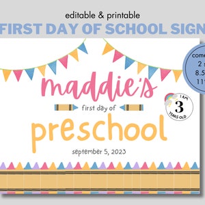 First Day of School Sign Printable, 1st Day of School Sign, Girls First ...