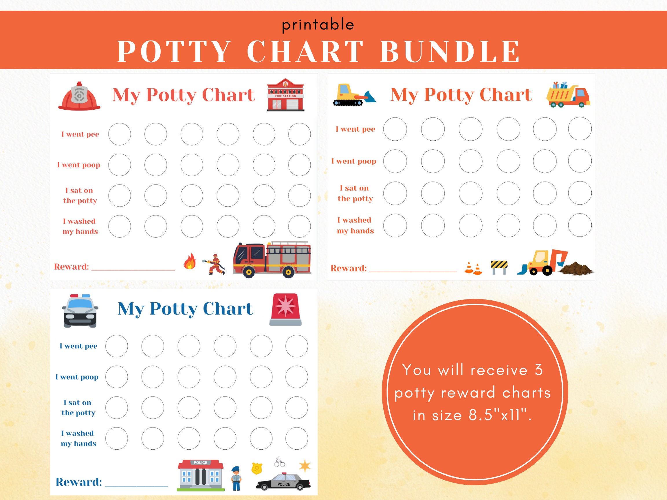 Potty Training Chart Boys Potty Charts Bundle Potty Chart - Etsy