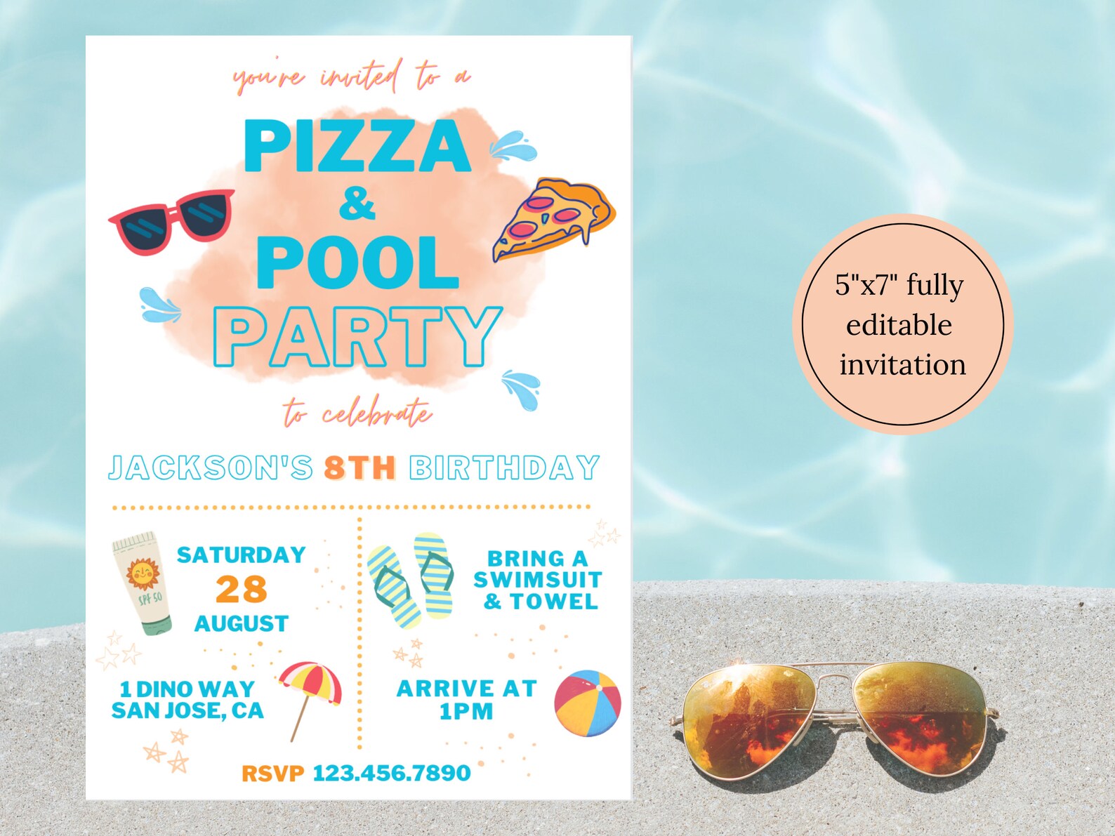 Pool Party Invitation, Pizza and Pool Party Invitation, Pizza Party ...