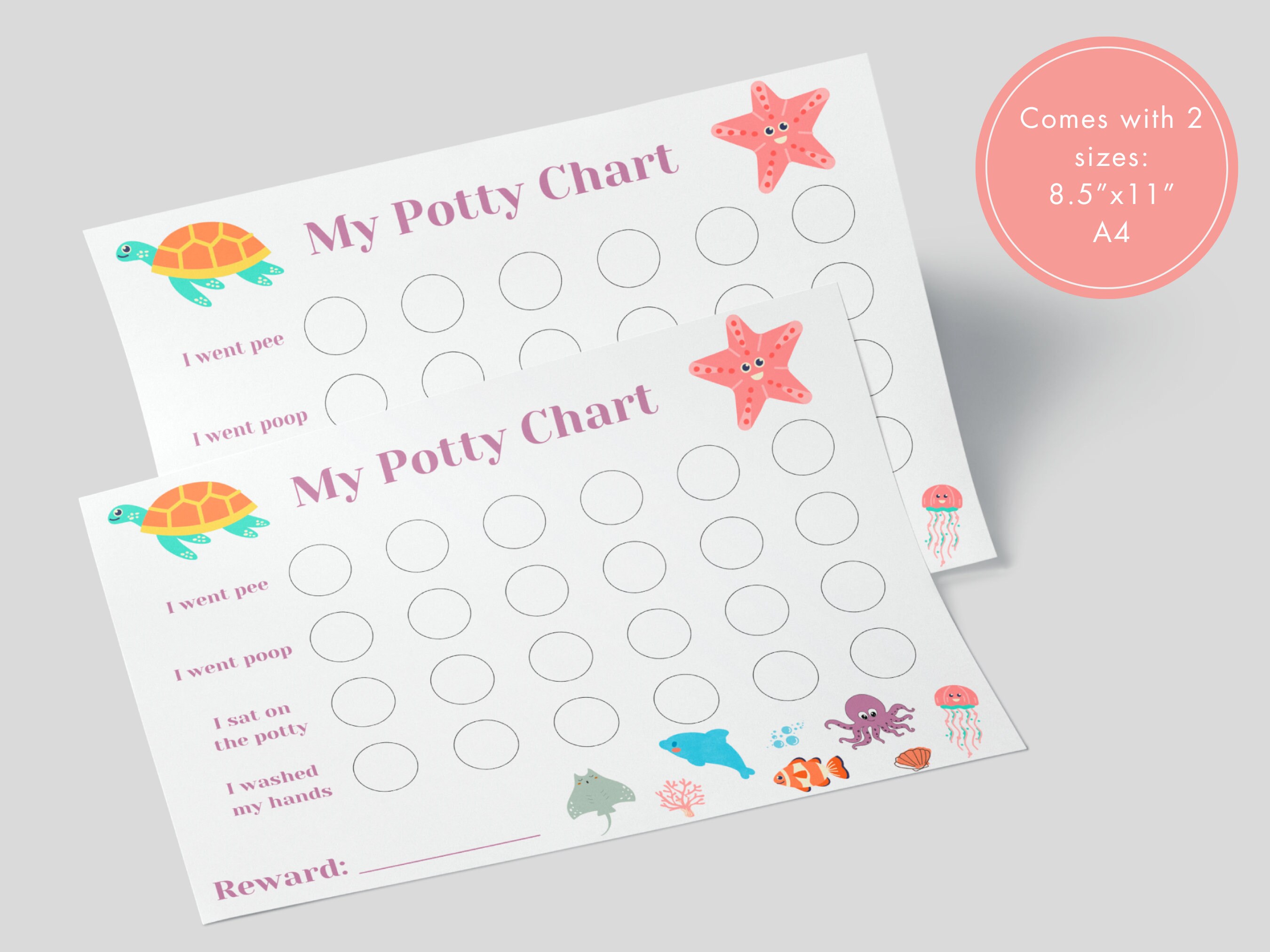 Potty Training Chart, Ocean Animal Potty Charts, Potty Training Sticker ...