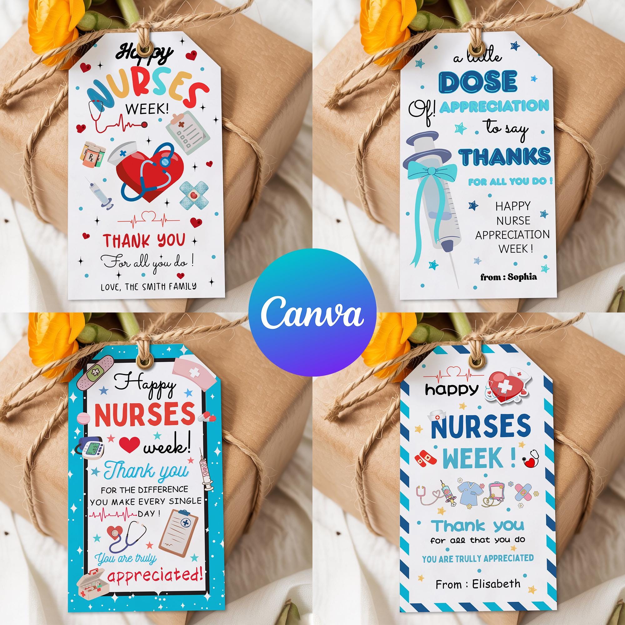 Canva Editable Nurse Appreciation Gift Tag, A Little Dose of Thanks ...