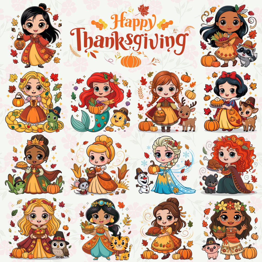 13+ Cartoon Princess Thanksgiving Png Bundle, Cartoon Character ...