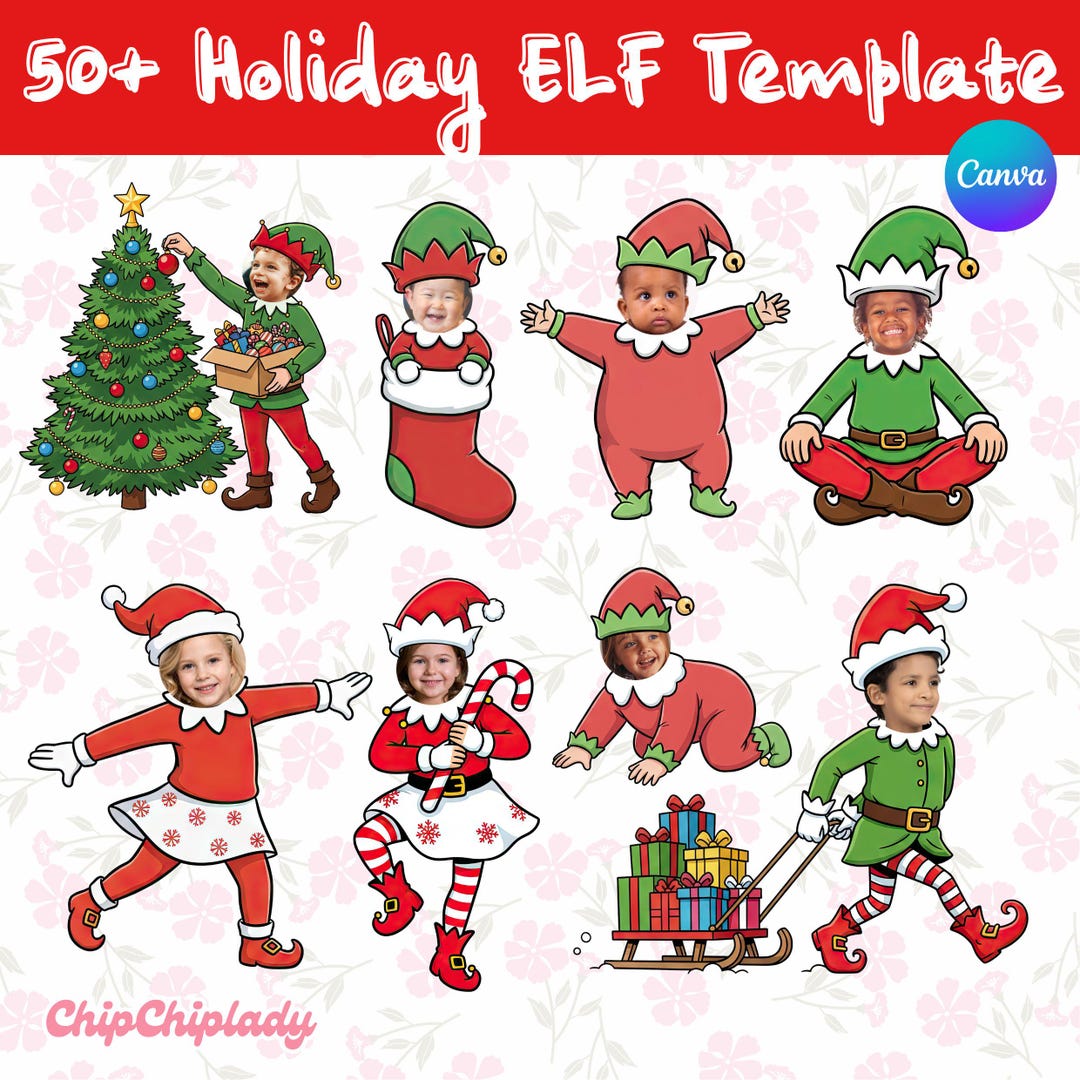 50+ Holiday Elf Canva Templates, Custom Add Your Photo Christmas Elf ...