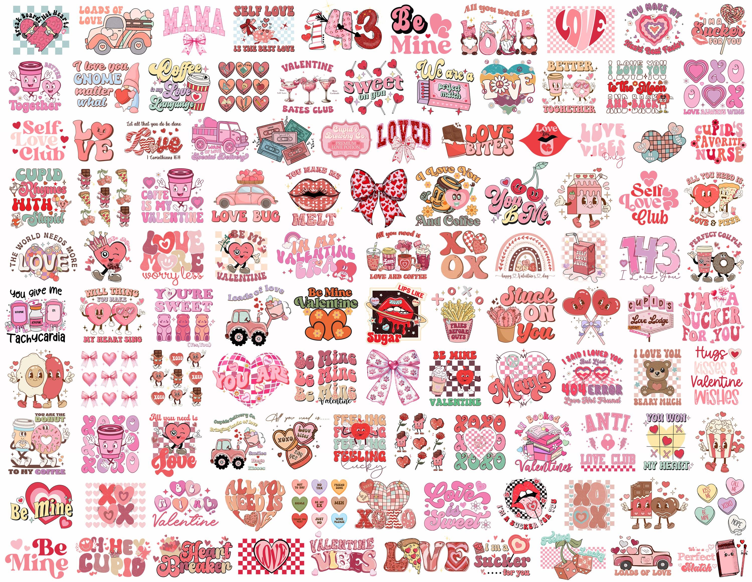 110+ Designs Valentine Mega Bundle Png, Retro Valentine Png, Valentines ...