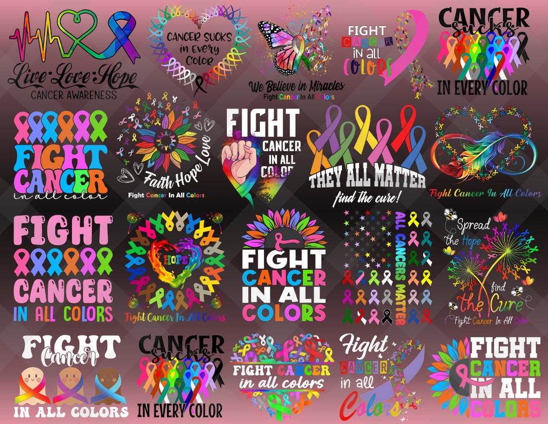 Fight Cancer in All Color Png Bundle, Cancer Awareness Shirt Design PNG ...