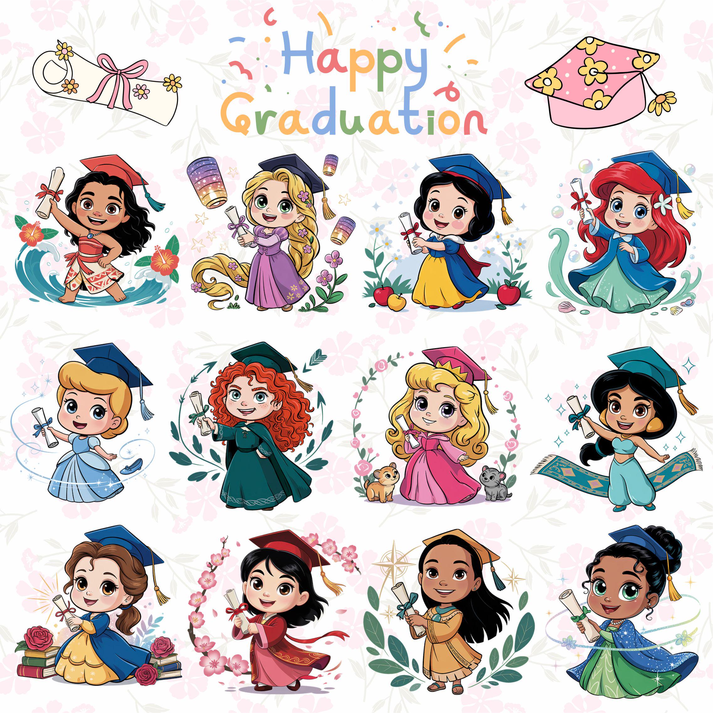 11+ Cartoon Princess Graduation 2026 Png Bundle, Cartoon Character Grad ...