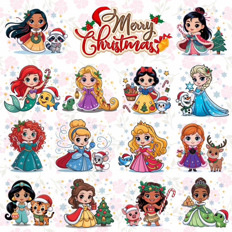 13+ Cartoon Princess Christmas Png Bundle, Cartoon Character Xmas Png ...