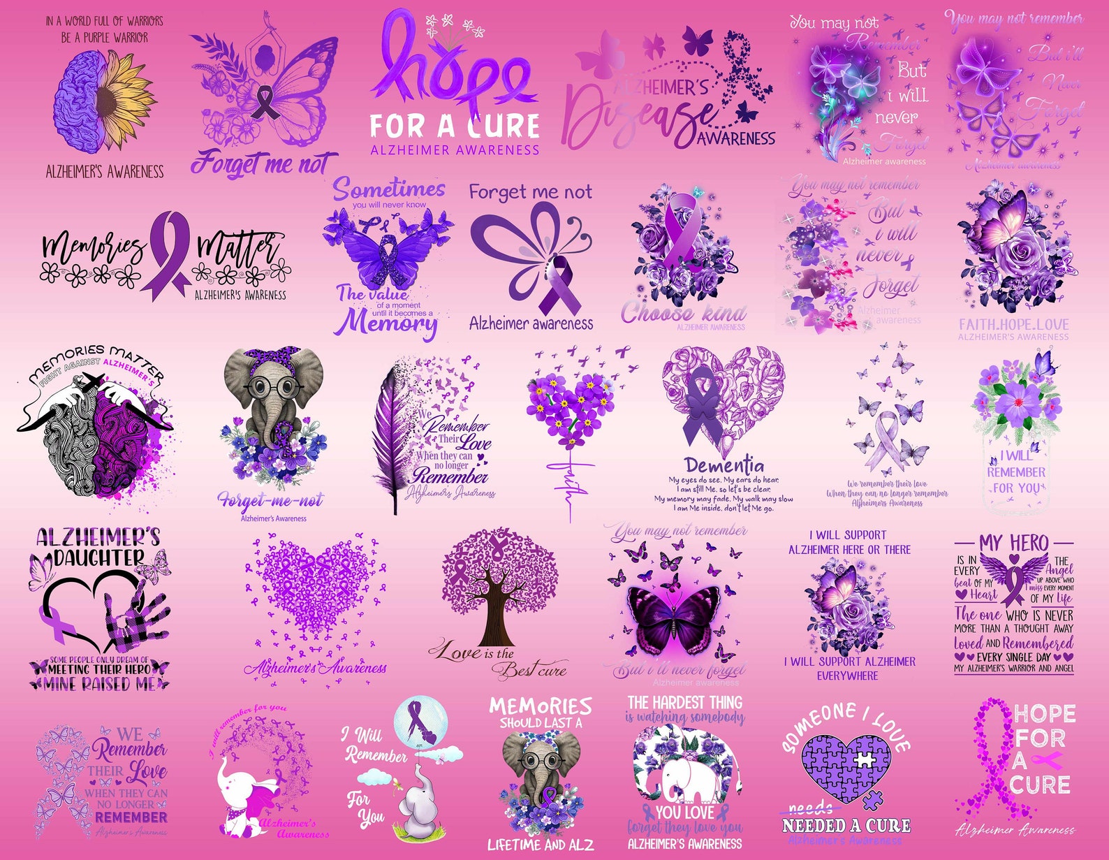 32+ Designs Alzheimer's Awareness Png Bundle, Purple Ribbon, Alzheimer ...