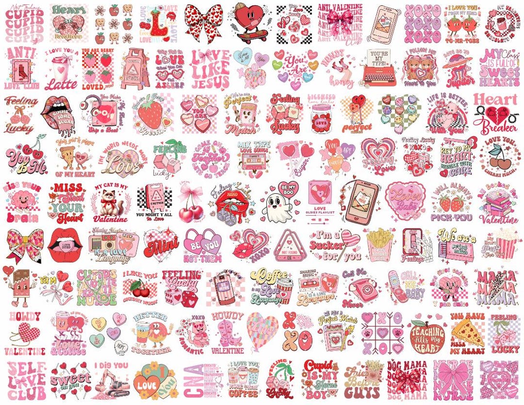 110+ Designs Valentine Mega Bundle Png, Retro Valentine Png, Valentines ...