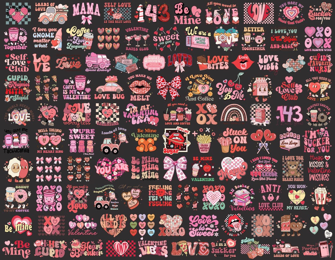 110 Designs Valentine Mega Bundle Png, Retro Valentine Png, Valentines ...