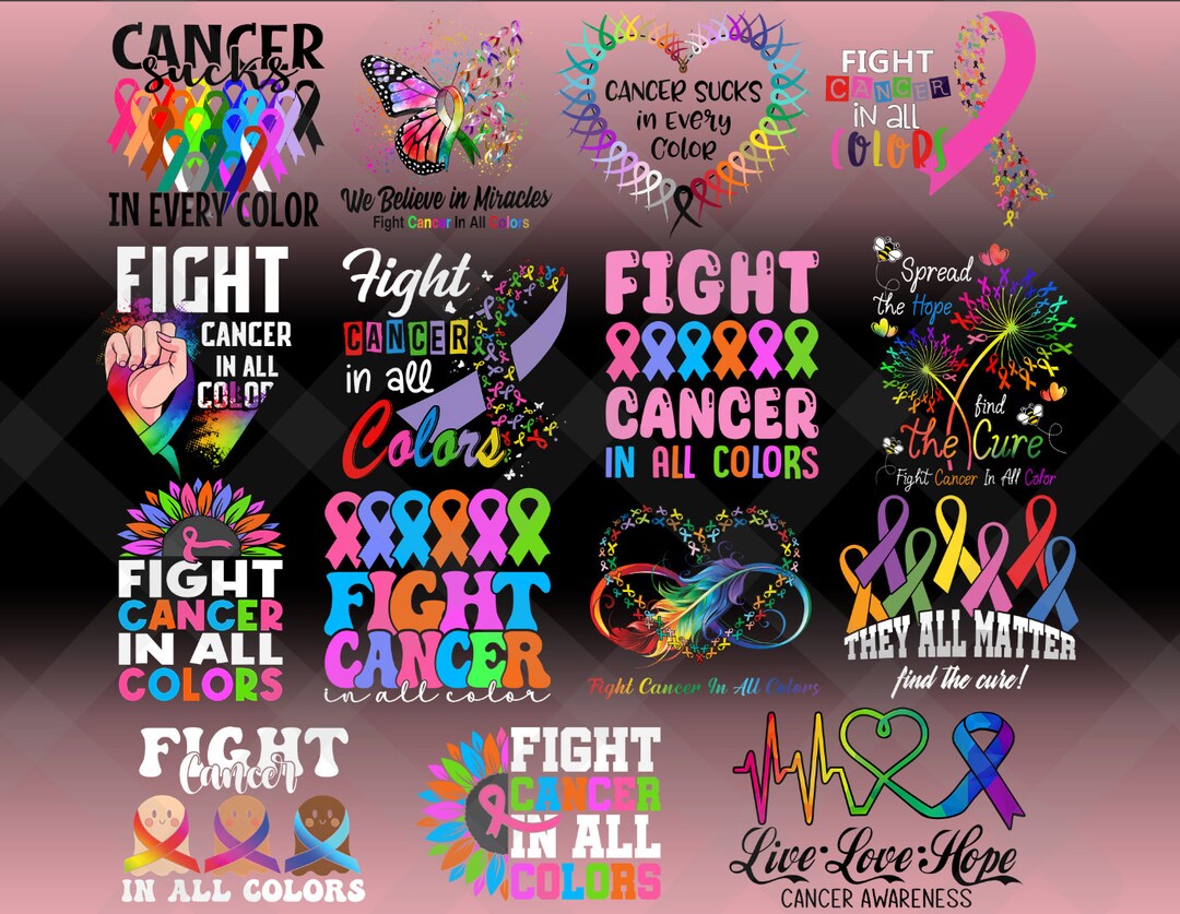 Fight Cancer in All Color Png Bundle, Cancer Awareness Shirt Design PNG ...