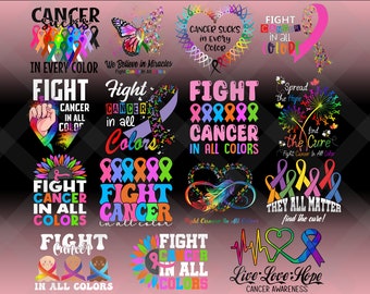 Fight Cancer in All Color Png Bundle, Cancer Awareness Shirt Design PNG ...