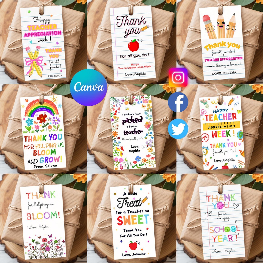 8+ Teacher Appreciation Gift Tags Editable Canva Template, Thank You ...