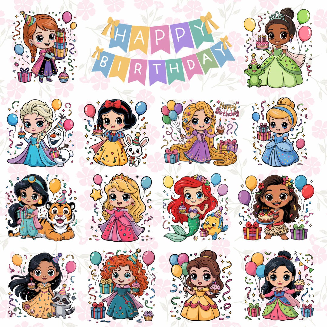 13+ Cartoon Princess Birthday Png Bundle, Cartoon Character Birthday ...