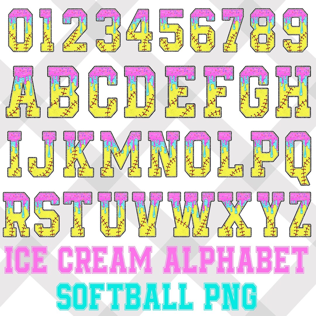 Softball Ice Cream Alphabet PNG, Drip Letters, Waffle Cone Font ...