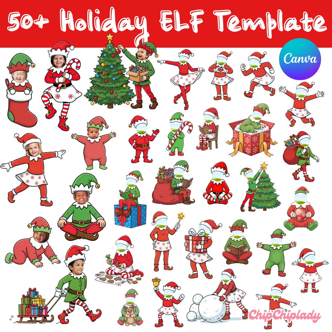 50+ Holiday Elf Canva Templates, Custom Add Your Photo Christmas Elf ...