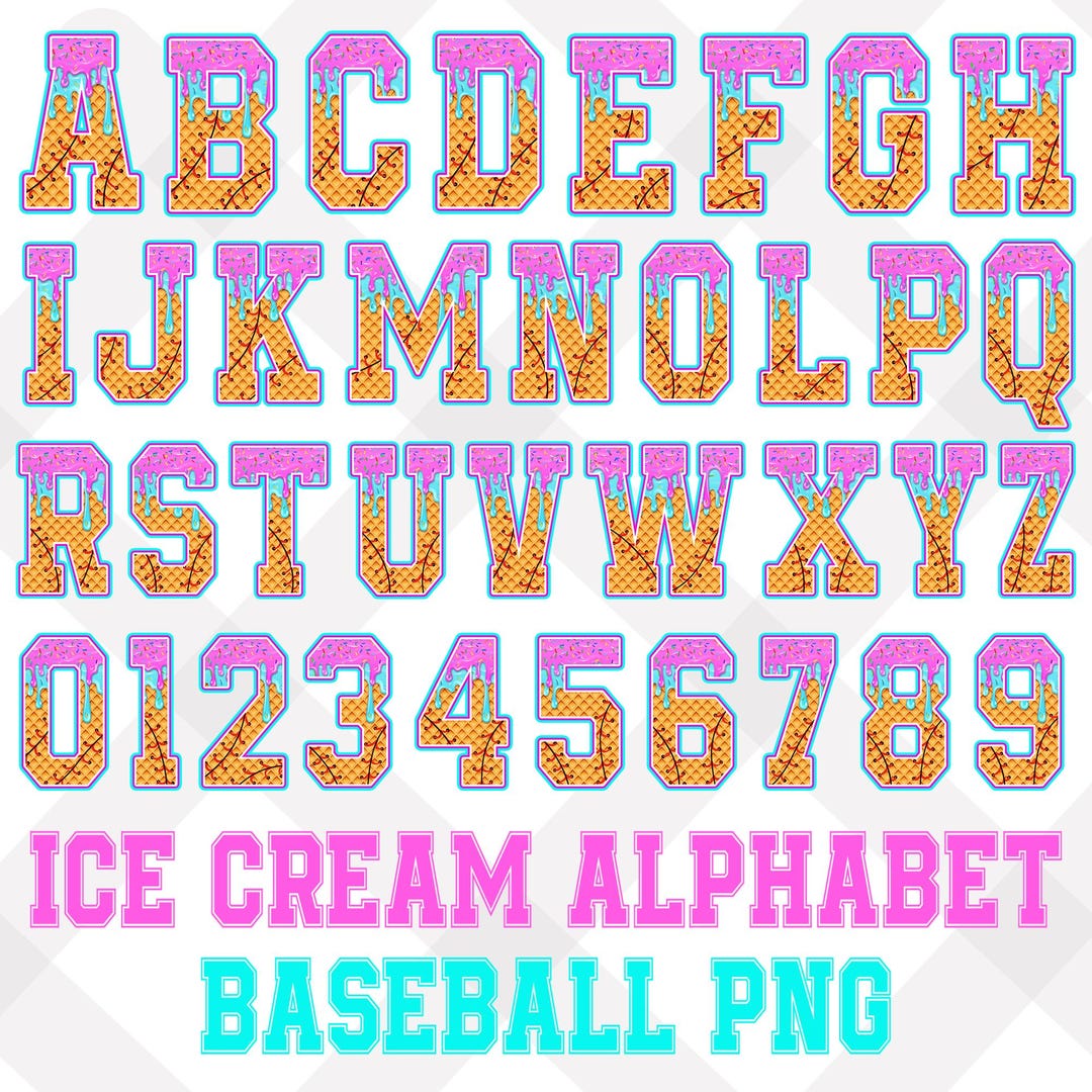 Baseball Ice Cream Alphabet PNG, Drip Letters, Waffle Cone Font ...