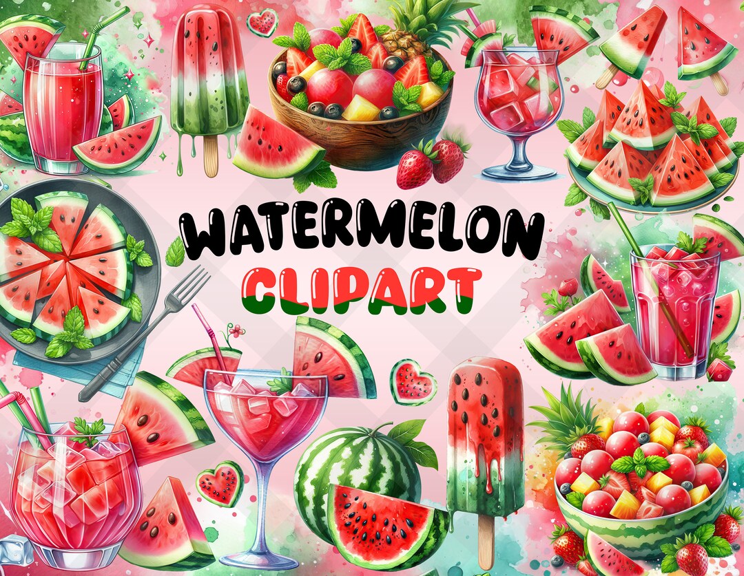 50 Watermelon Watercolor Clipart Bundle Refreshing Summer Watermelon