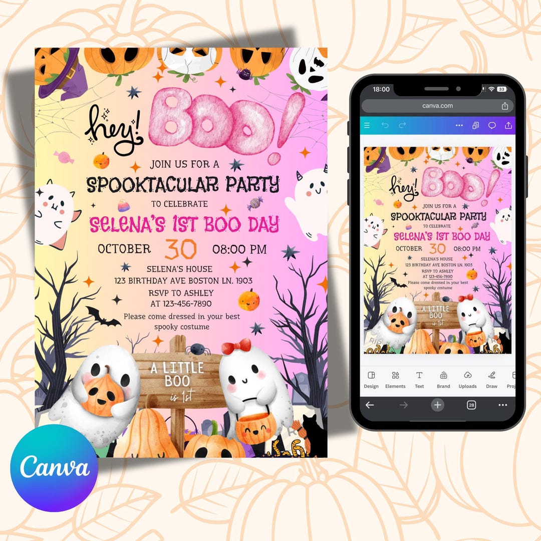 Halloween Pink Ghost Birthday Invitation, Halloween Party Invite, Hey ...