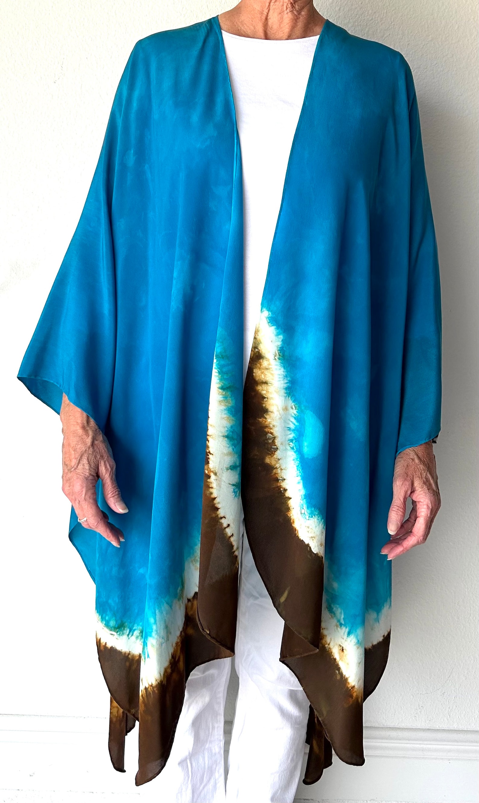 The Sophia, Crepe De Chine Silk Ruana, Shibori Style, Unique ...