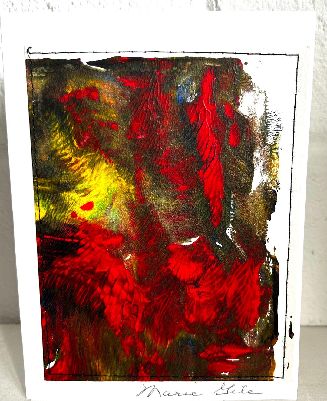 Stitched Frame Monoprint Card W/envelope, Handmade, Hand Painted ...