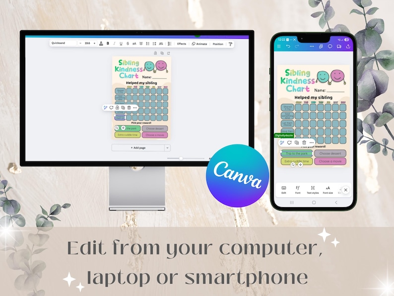 Sibling Kindness Reward Chart | Printable & Editable Canva Template ...