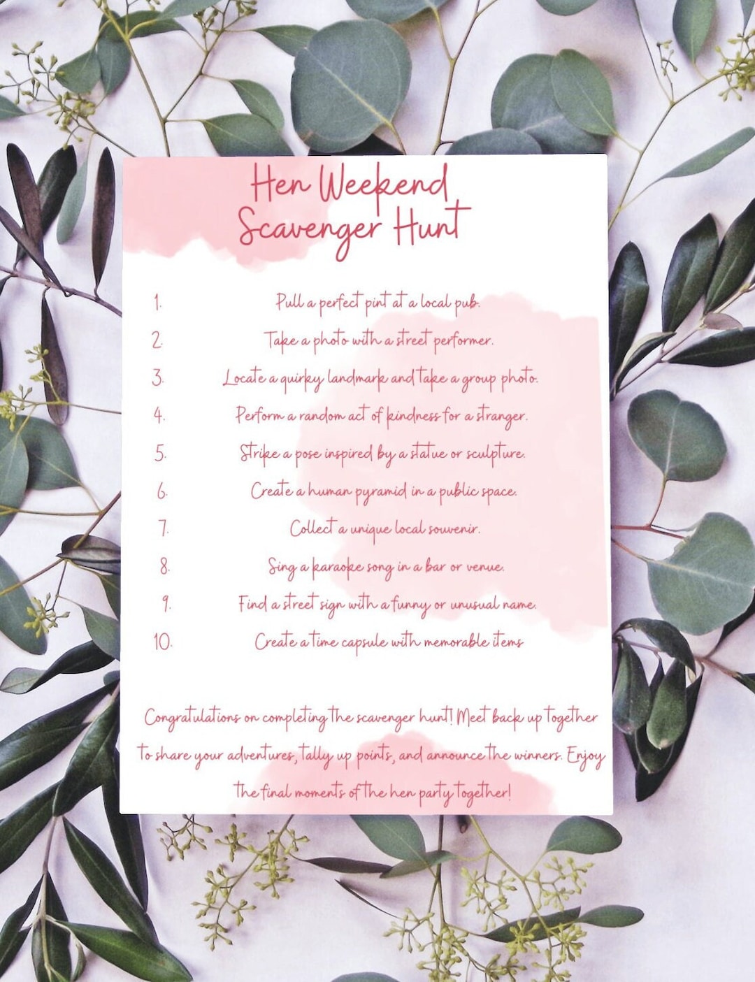 Hen Weekend Scavenger Hunt List Hen Party Games Bridal - Etsy