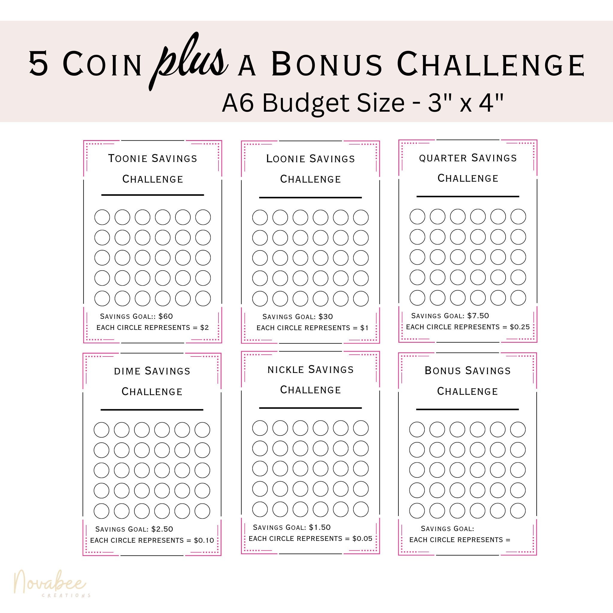 Mini Coin Savings Challenge Savings Challenge Toonie Loonie Quarter ...