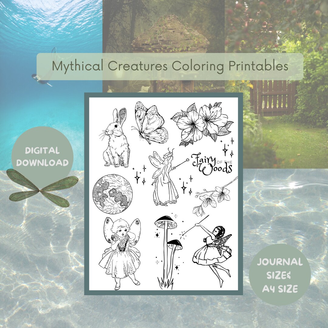 Mythical Creatures Coloring Printables, Mermaid, Fairy, Floral ...