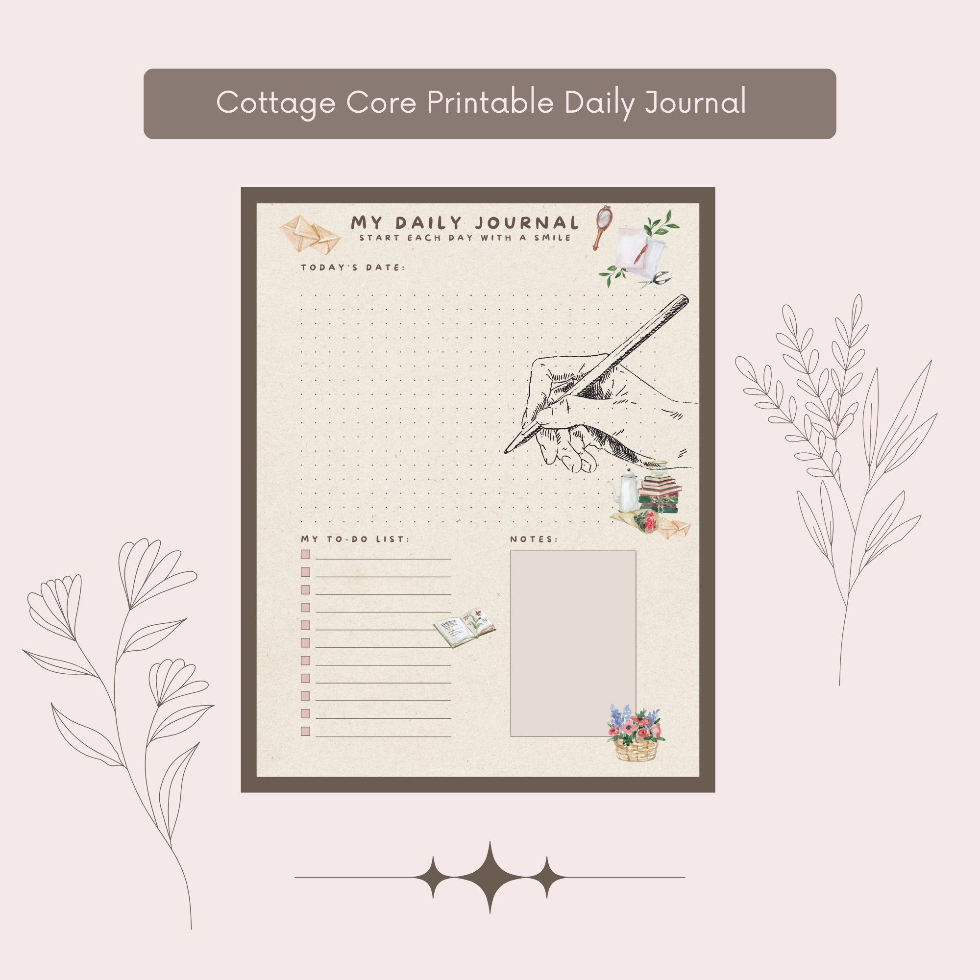 Cottage Core Printable Daily Journal, Digital Download, Vintage Theme ...