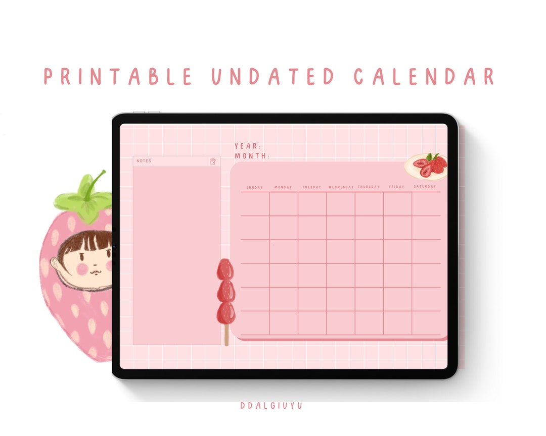 Monthly Blank Calendar, Simple Calendar, Journal Sizes, Horizontal ...