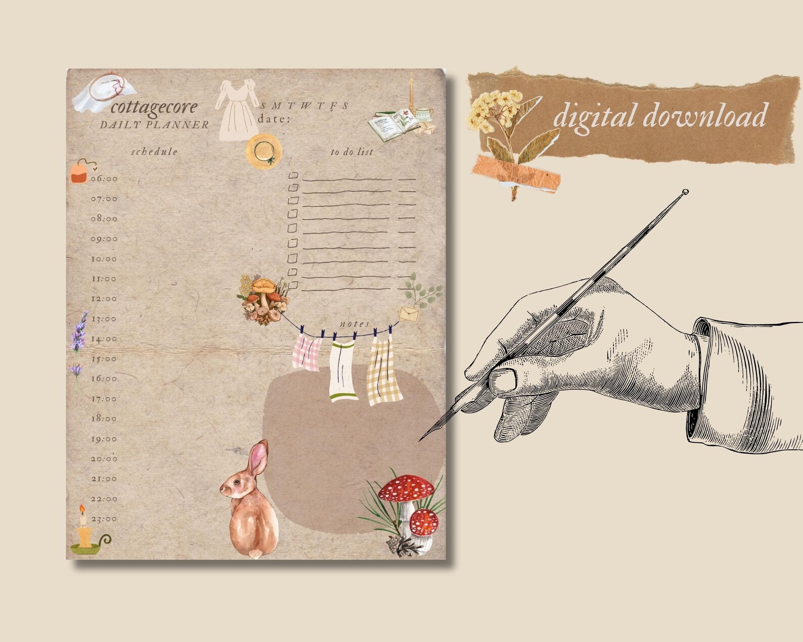 Cottagecore Theme Daily Planner Journalling Digital - Etsy