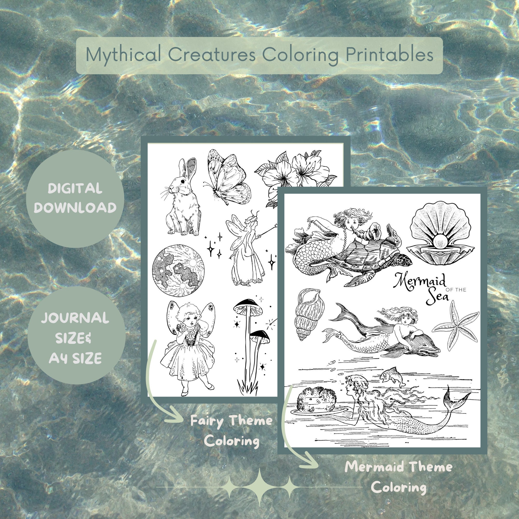 Mythical Creatures Coloring Printables, Mermaid, Fairy, Floral ...