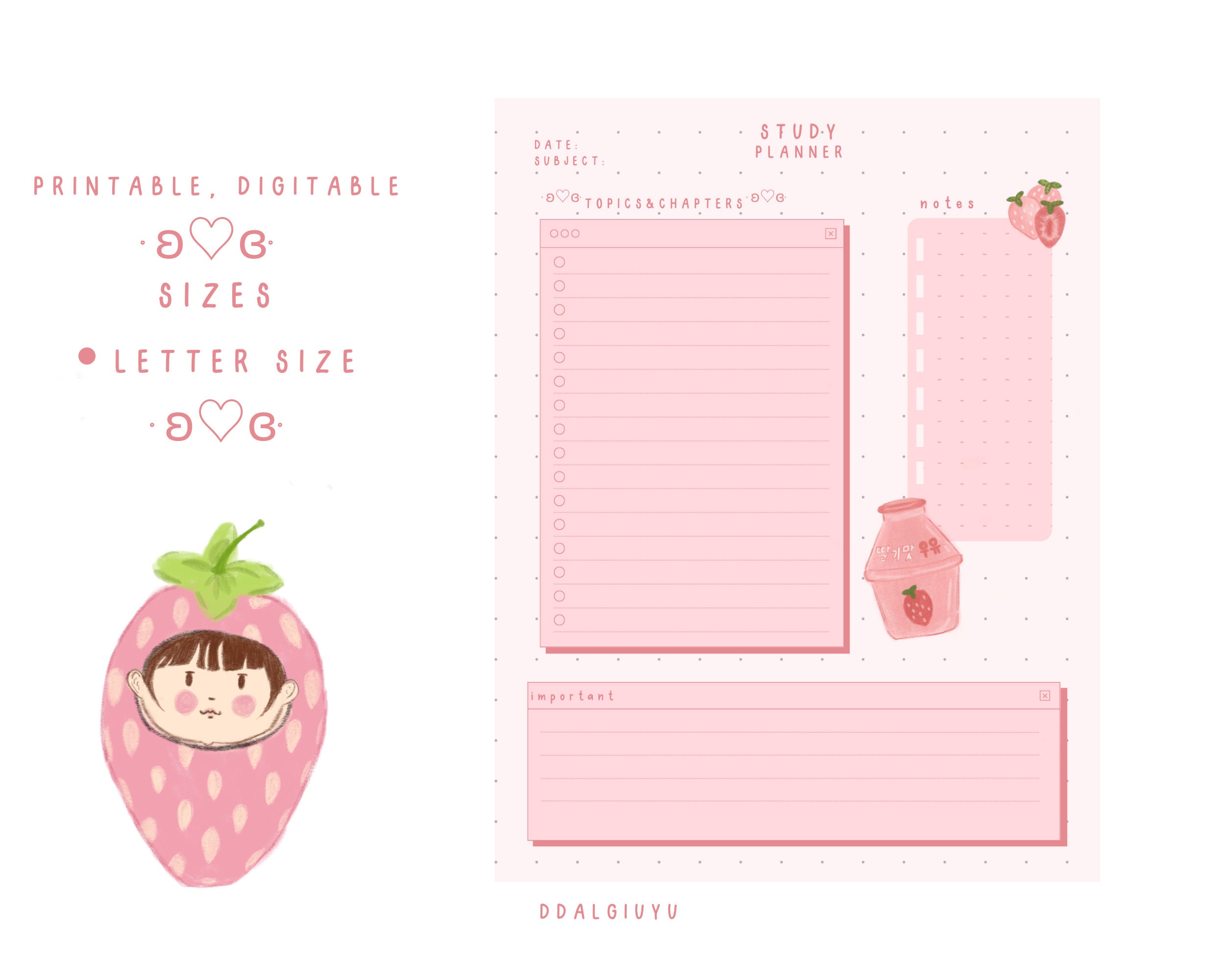 Printable Study Planner, Cute Study Planner, Kawaii Study Planner ...