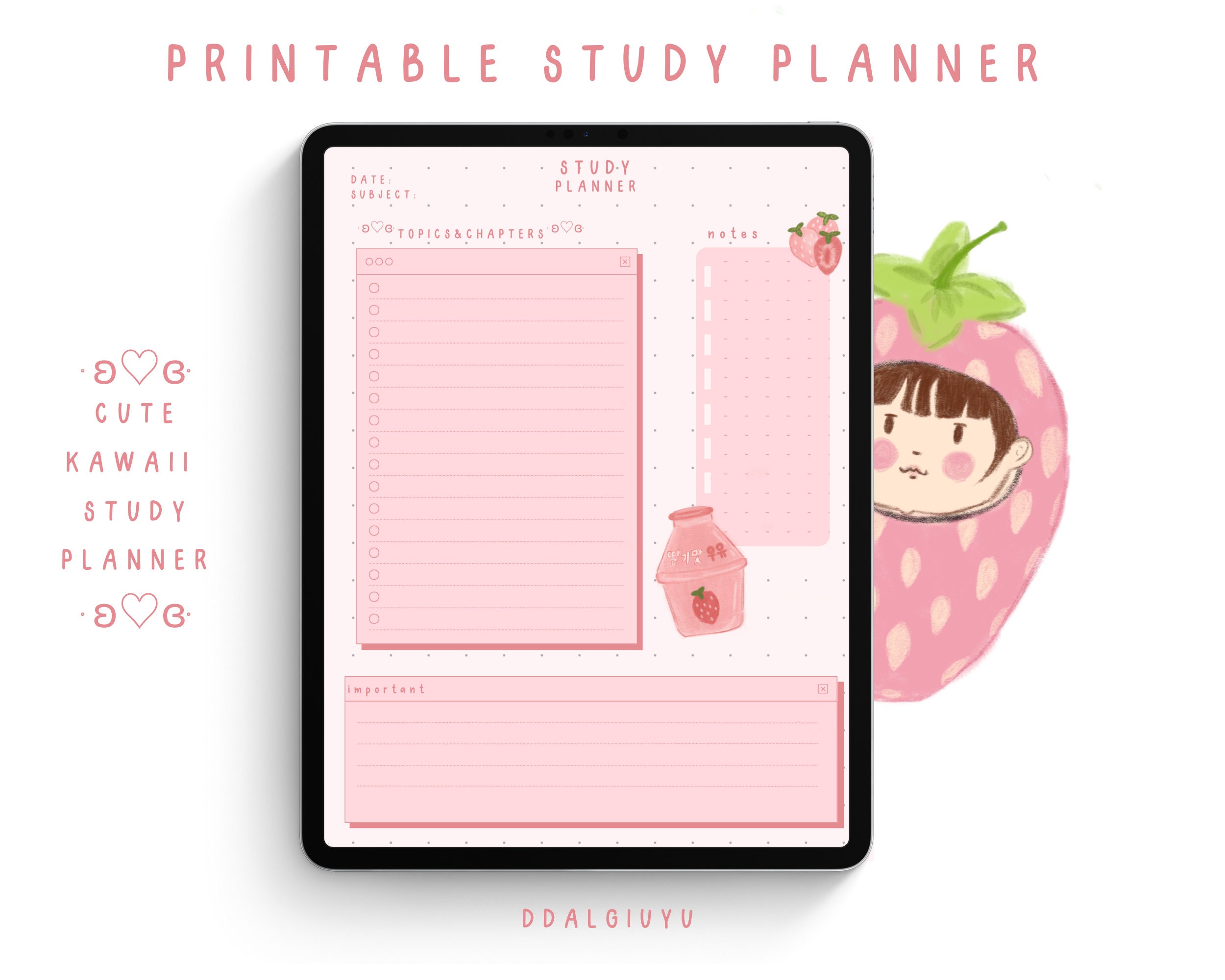 Printable Study Planner, Cute Study Planner, Kawaii Study Planner ...