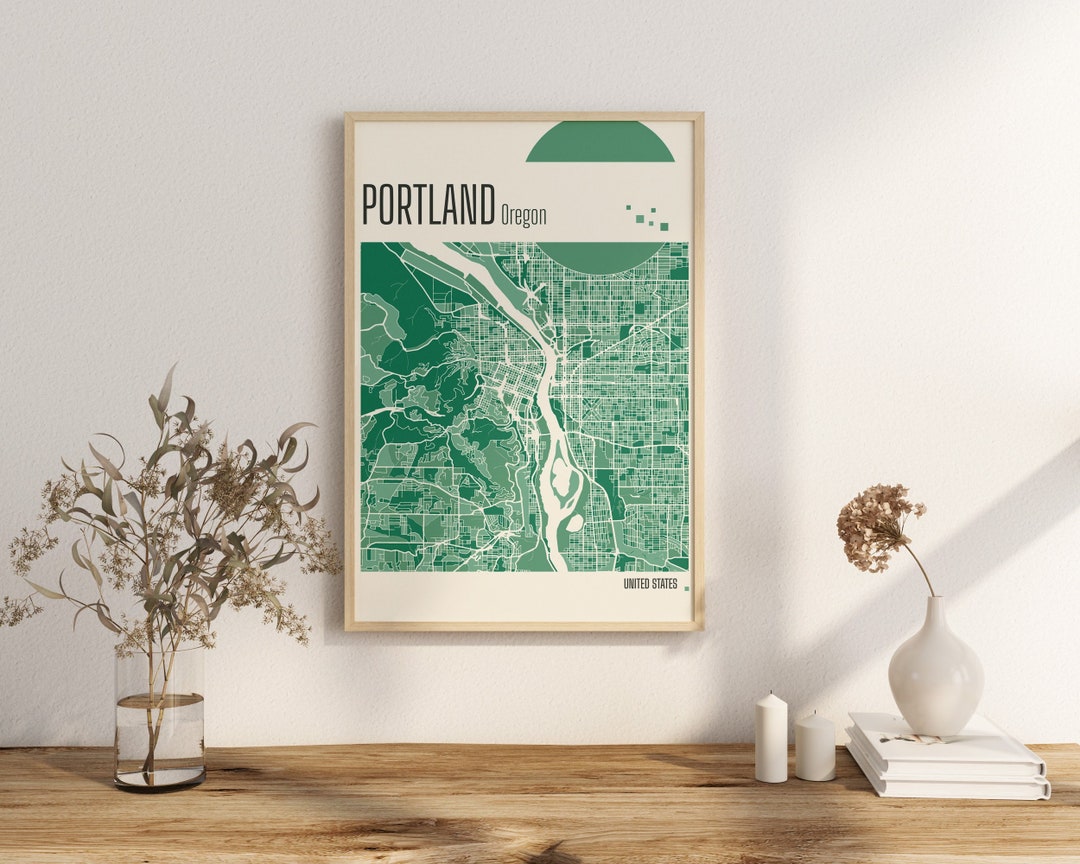 Print Map PORTLAND Oregon City Map Terracotta Prints Green and Blue ...