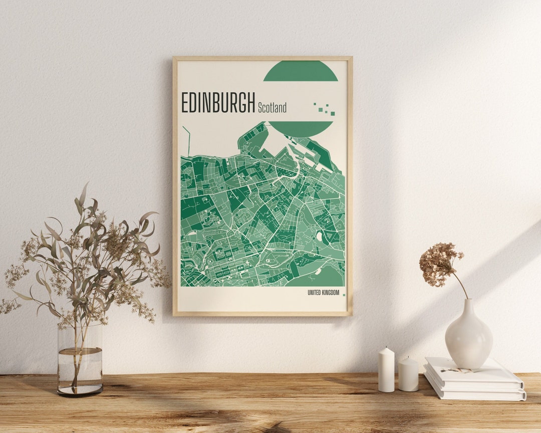 Print Map EDINBURGH Scotland City Map Terracotta Prints Green and Blue ...
