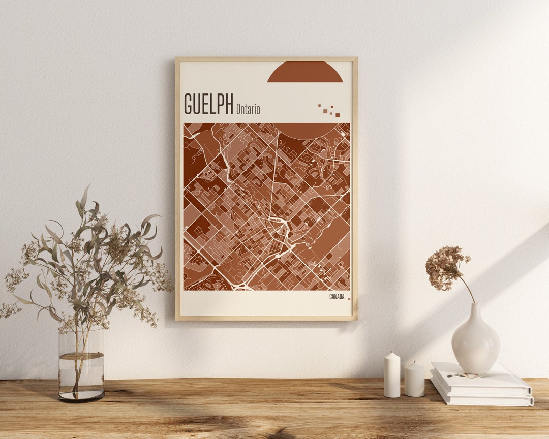 Print Map Guelph Ontario City Maps Canada City Map Terracotta Prints ...
