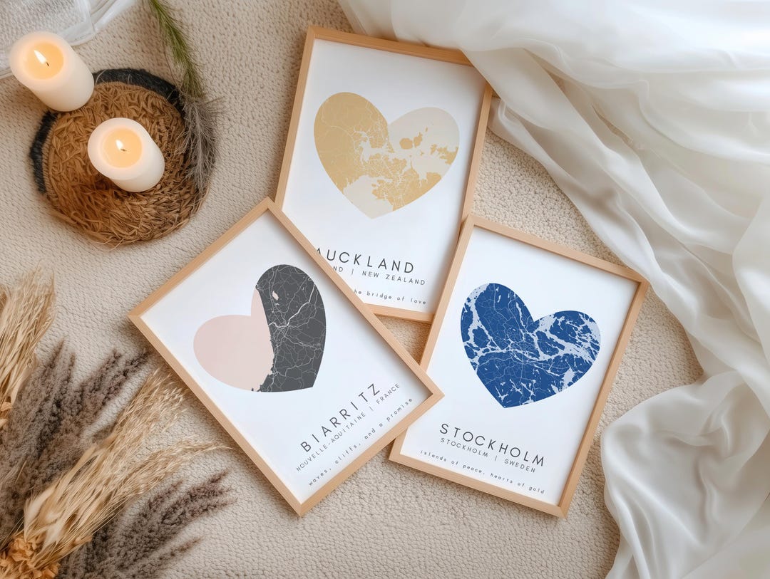 Set of 3 Custom City Maps Heart– Minimalist Digital Download, Any ...