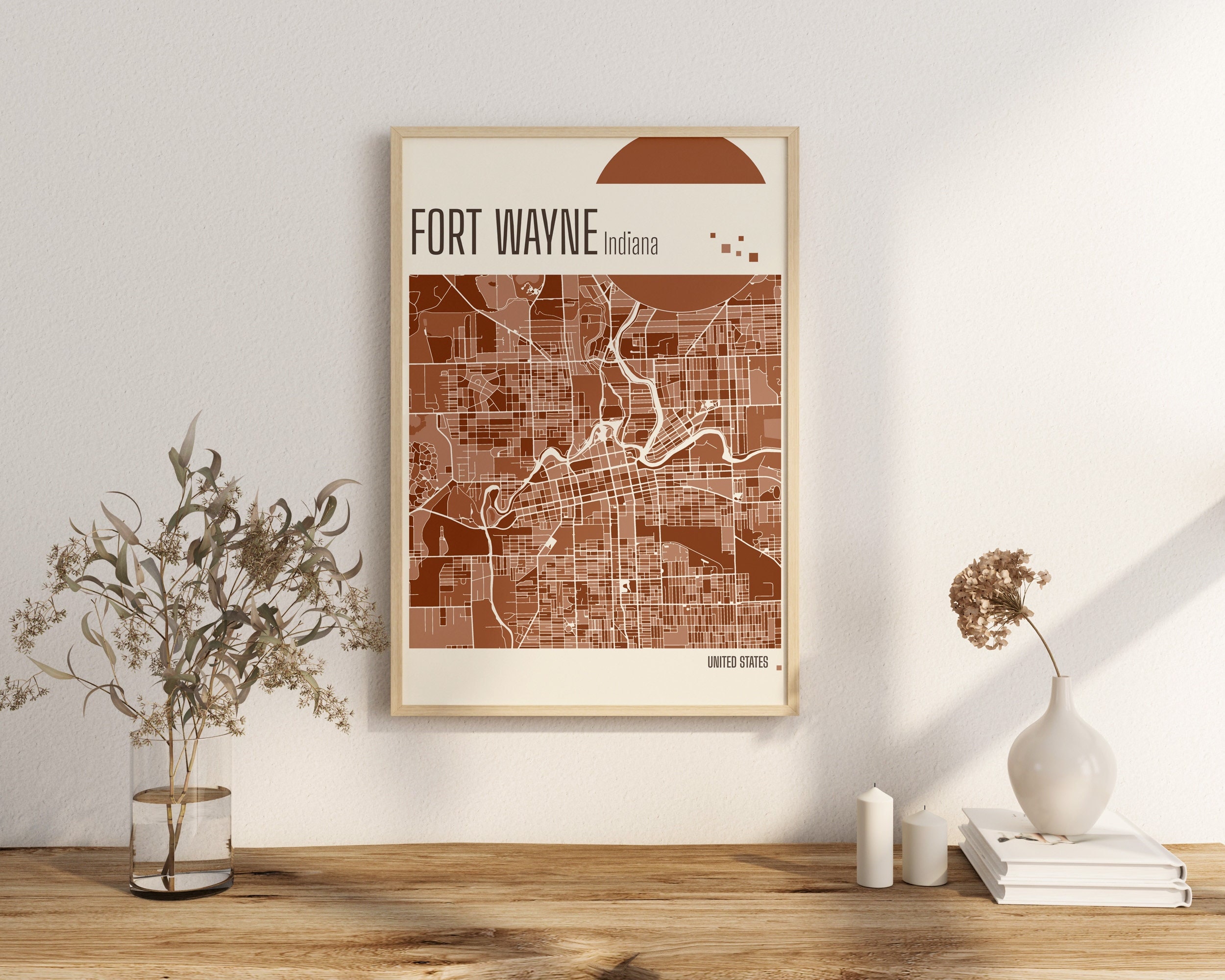 Print Map Fort Wayne Indiana City Map Terracotta Prints Green - Etsy