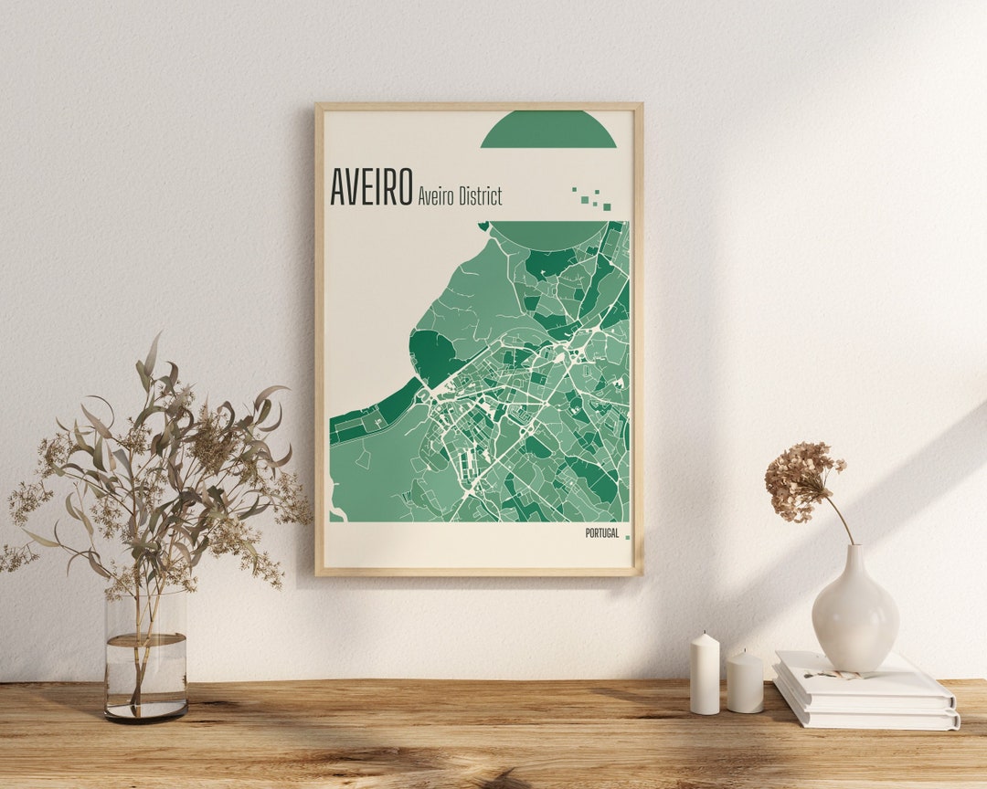 Print Map AVEIRO Aveiro District City Map Terracotta Prints Green and ...