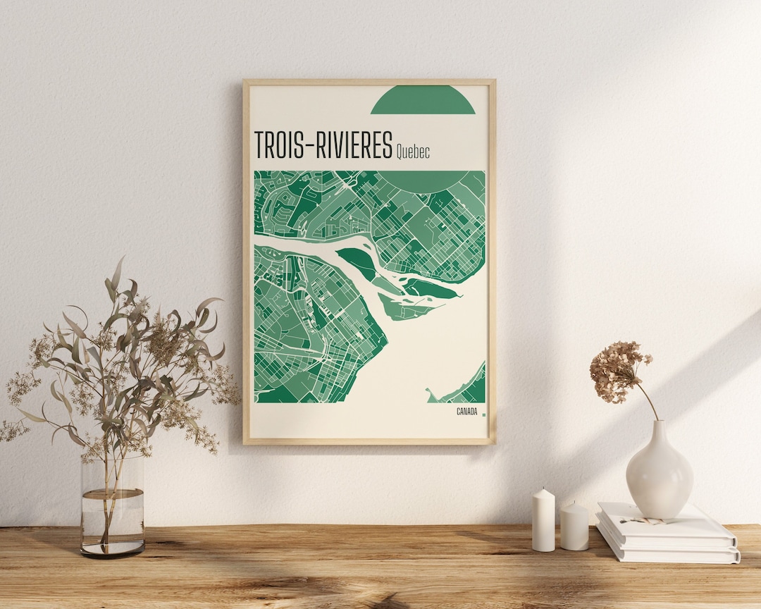 Print Map Trois Rivieres Quebec City Maps Canada Map Terracotta Prints ...